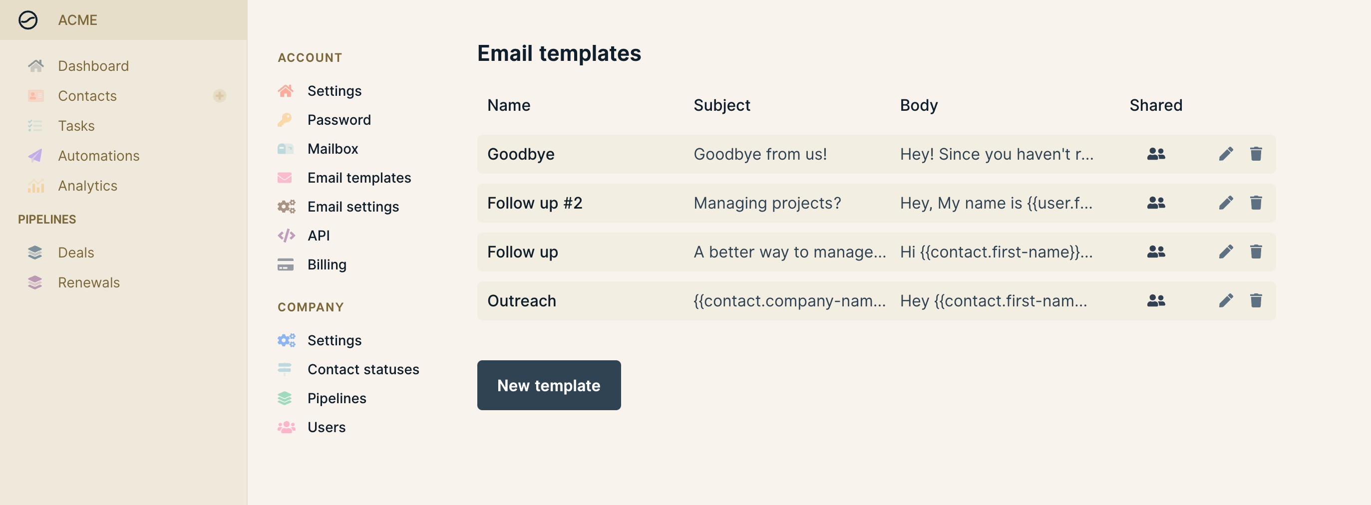 Managing email templates